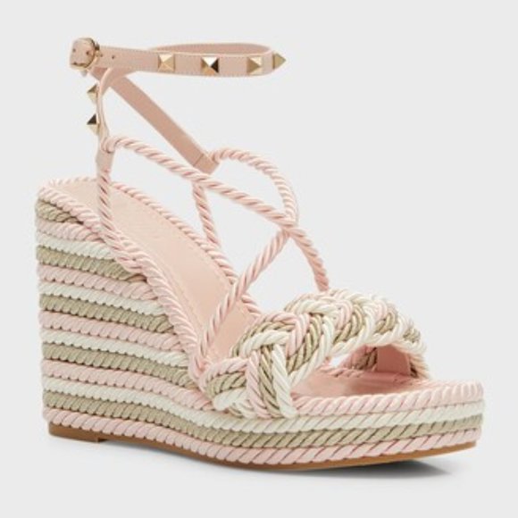 Valentino Garavani | Shoes | Valentino Rockstud Multicolored Rope Wedge Espadrilles Sandals ...